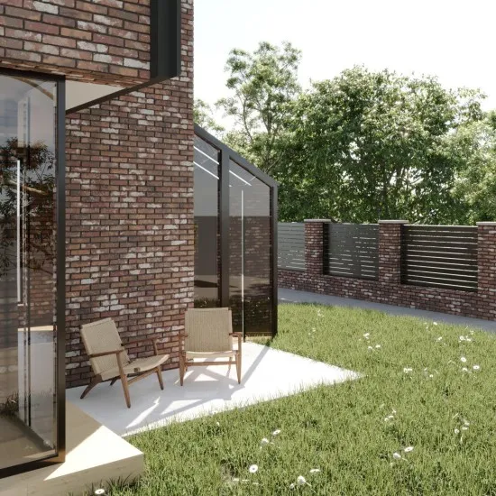 Aluminium screen panels between Existing Brick Pillatrs